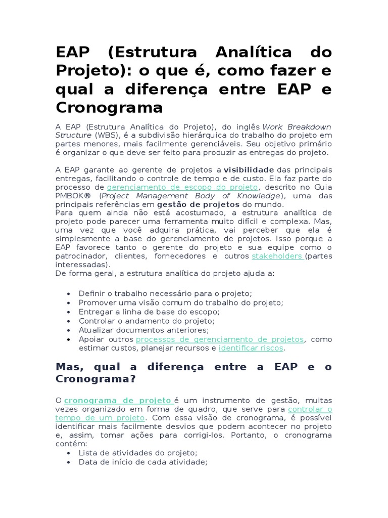 EAP (Estrutura Analítica Do Projeto) : o Que É, Como Fazer e Qual A ...
