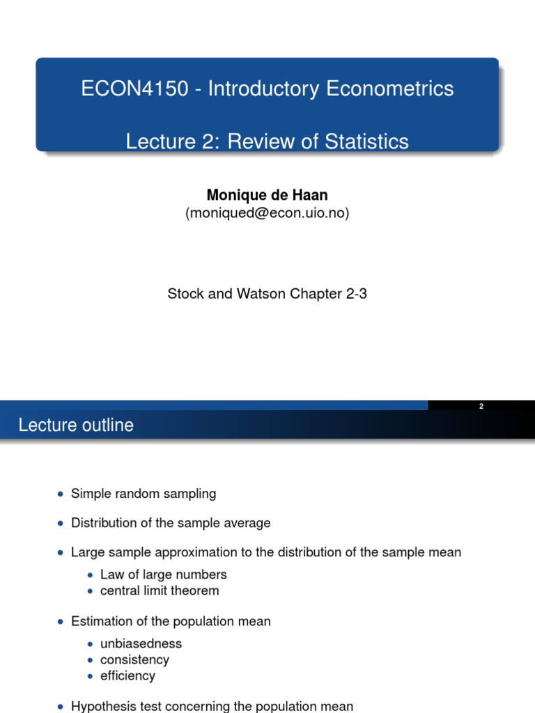 ECON4150 - Introductory Econometrics Lecture 2: Review of Statistics | PDF | Type I And Type Ii ...
