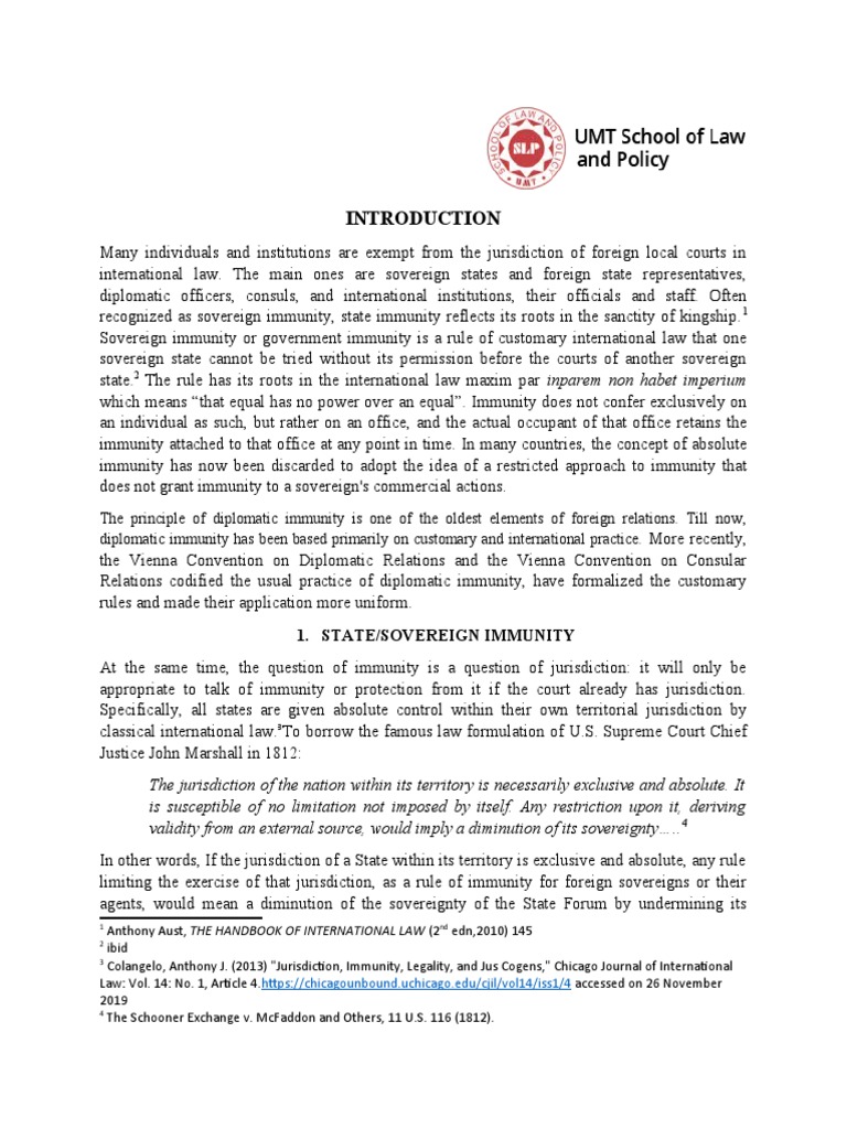 Immunity in International Law Regime | PDF | Sovereign State | Jurisdiction