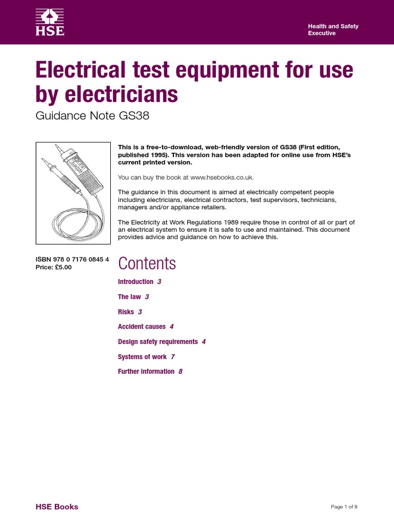 Electrical Test Equipment For Use by Electricians: Guidance Note GS38 | PDF