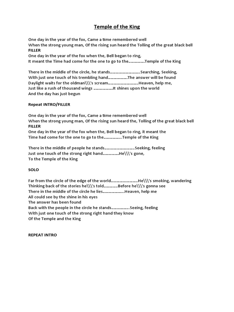 Temple of the King Lyrics Analysis | PDF