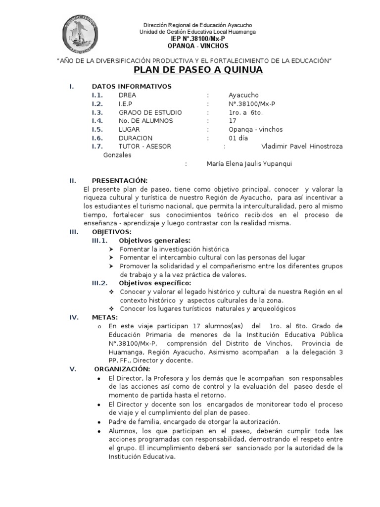 Plan de Paseo 2015 | PDF | Aprendizaje