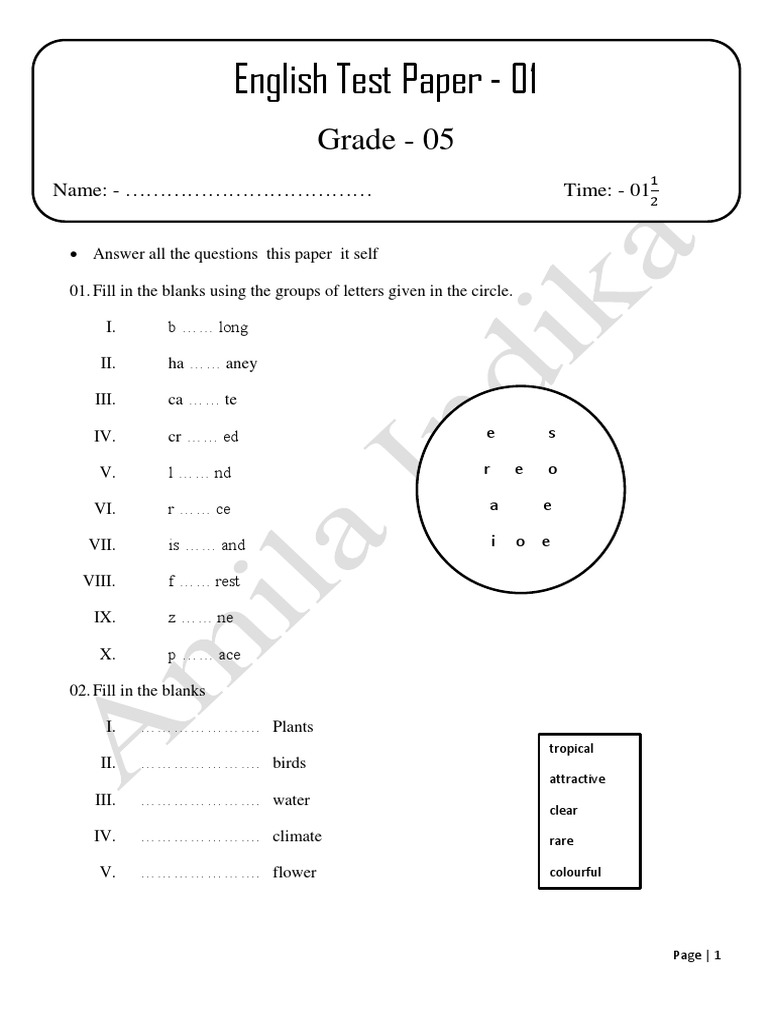 Test Papers For Grade 5 | PDF | Sri Lanka | Nature