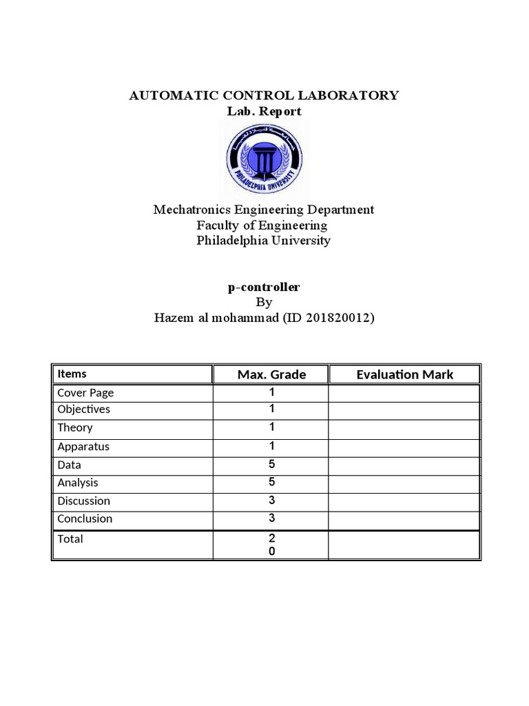 Automatic Control Laboratory Lab. Report | PDF | Teaching Methods ...