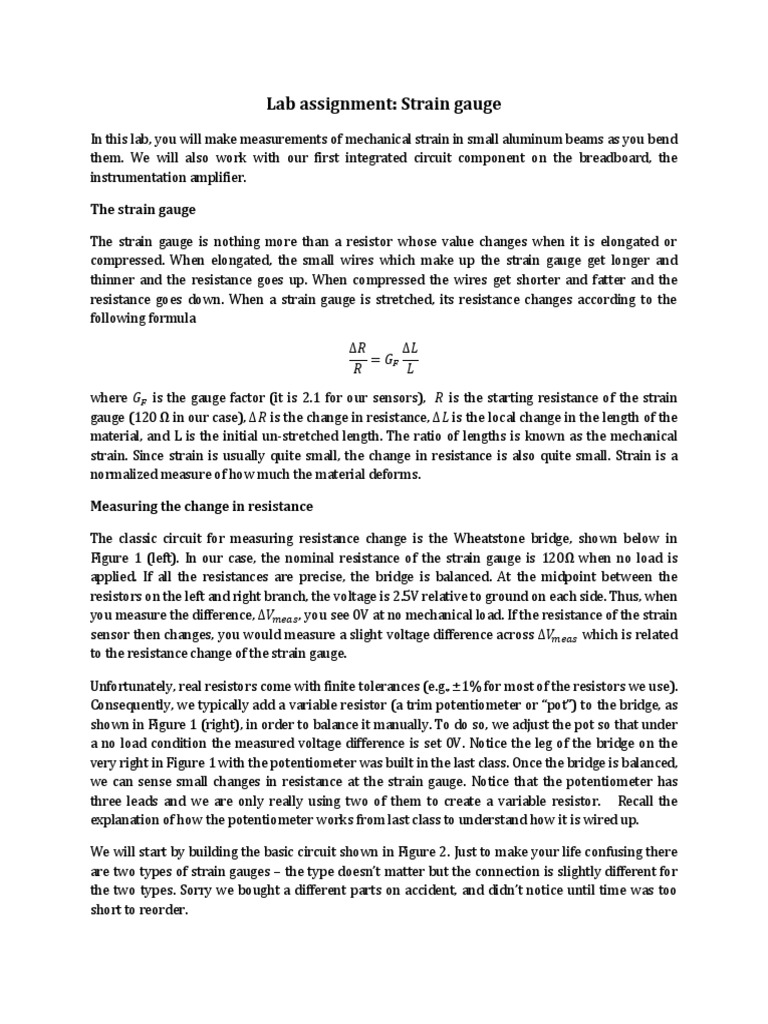 Lab Assignment: Strain Gauge | PDF | Electrical Resistance And Conductance | Resistor
