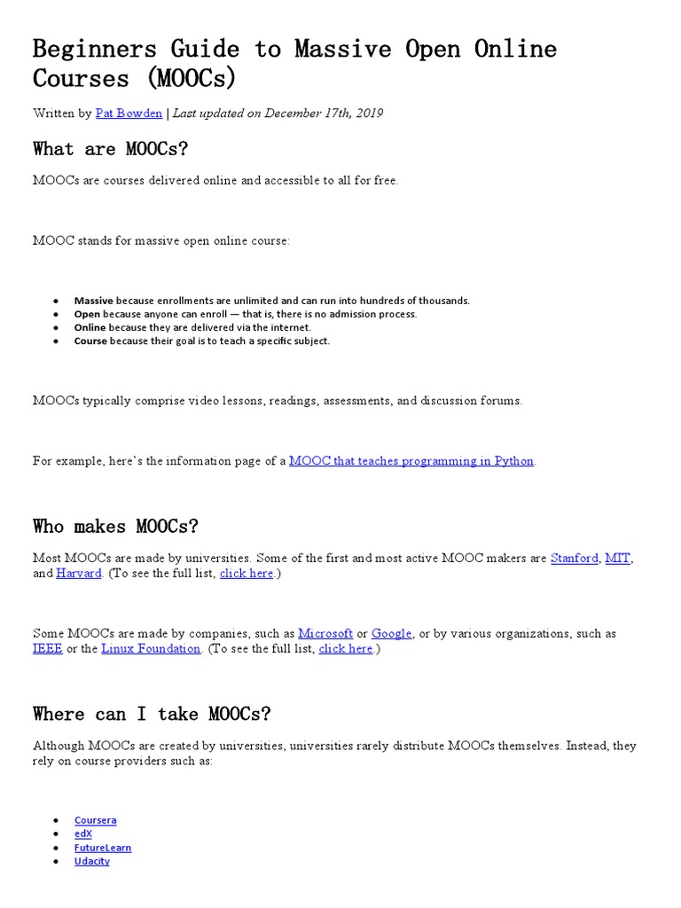 Beginners Guide To Massive Open Online Courses (Moocs) | PDF | Massive Open Online Course ...