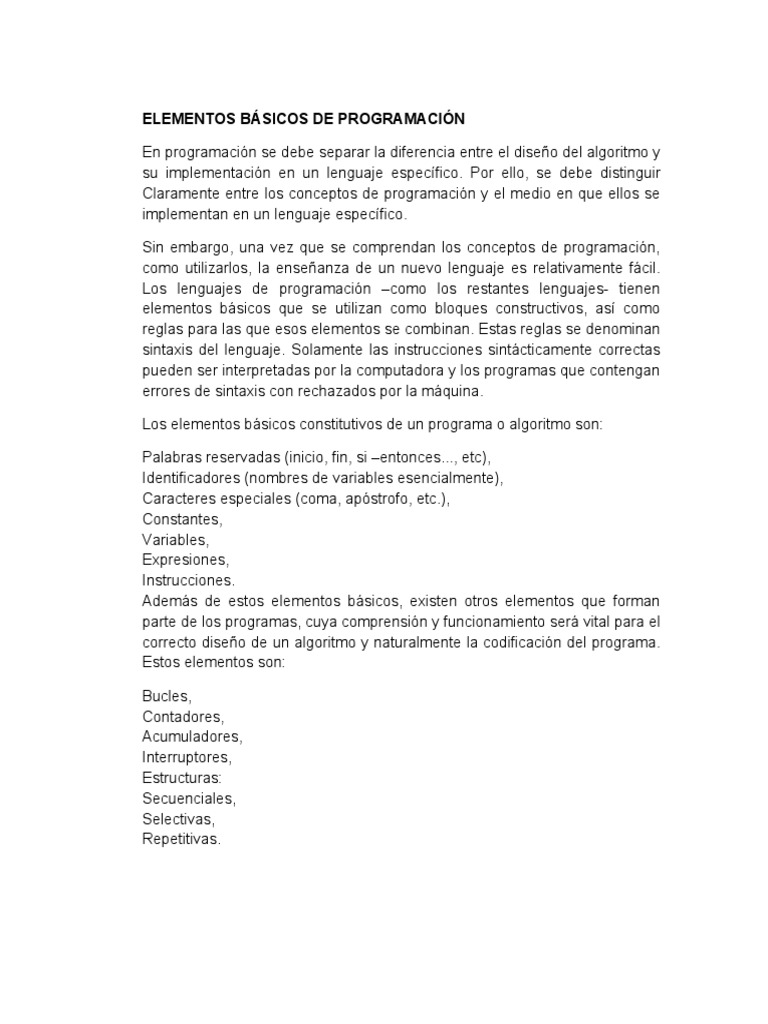 Elementos Básicos de Programación | PDF | Bases de datos | Lenguaje de ...