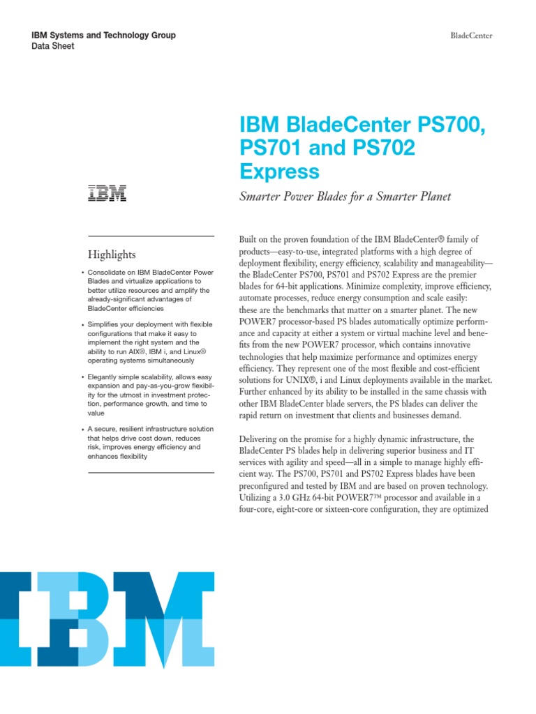 IBM BladeCenter PS700-PS701-PS702 Express | PDF | Central Processing ...