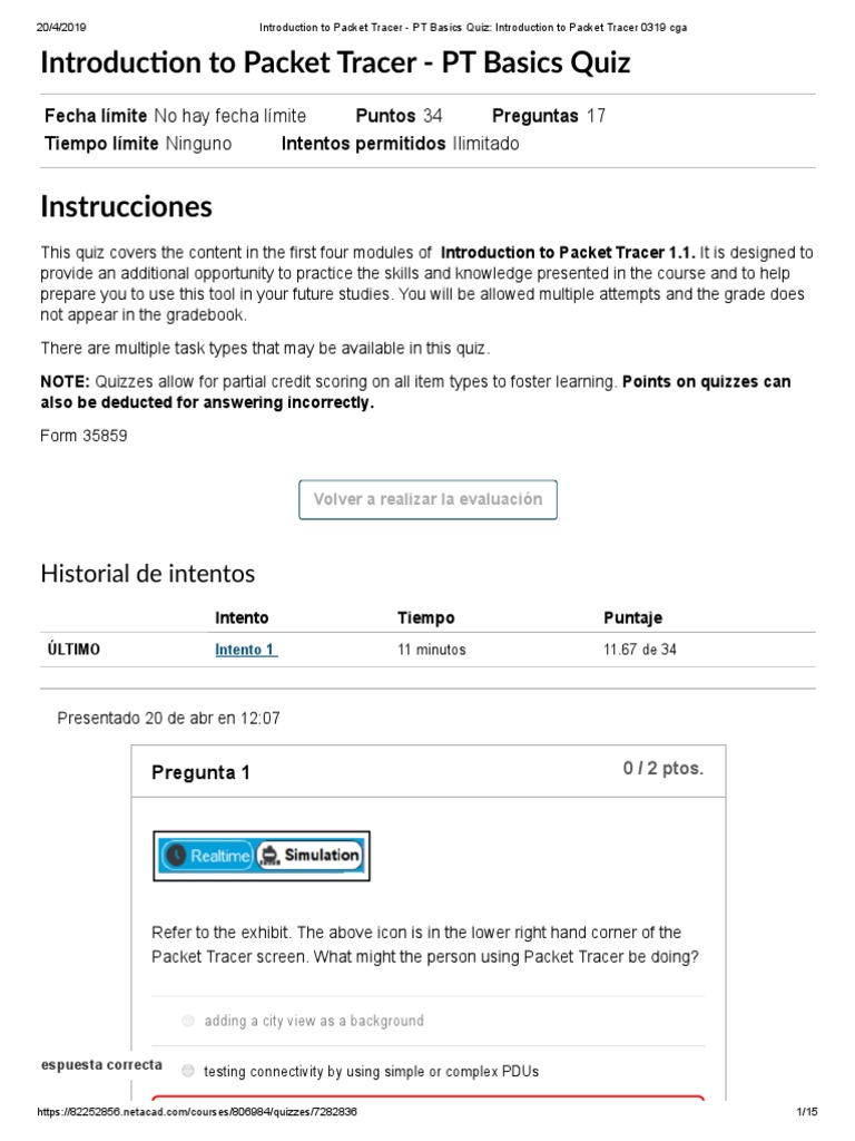 Introduction To Packet Tracer - PT Basics Quiz - Introduction To Packet Tracer 0319 Cga | PDF ...