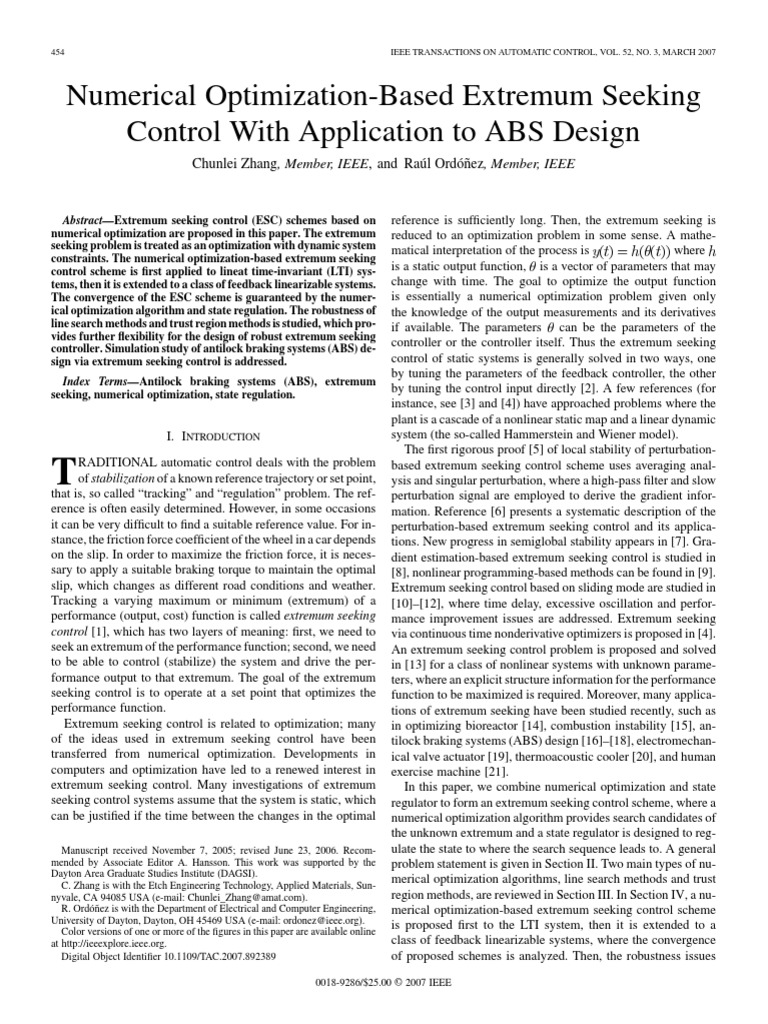 Numerical Optimization-Based Extremum Seeking Control With Application To ABS Design | PDF ...