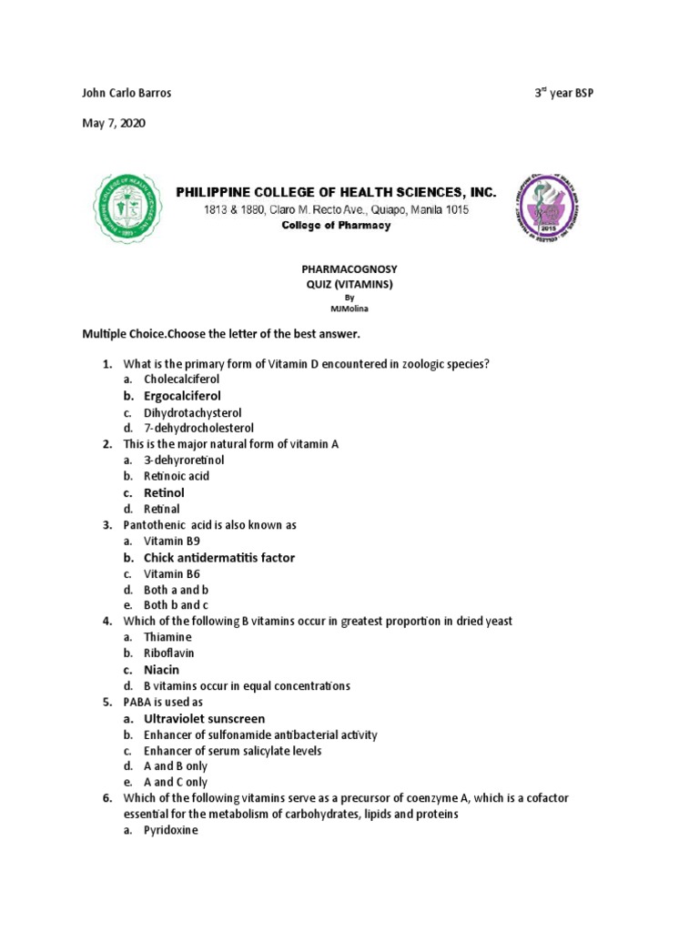 QUIZ Vitamins | PDF | Vitamin | Dietetics