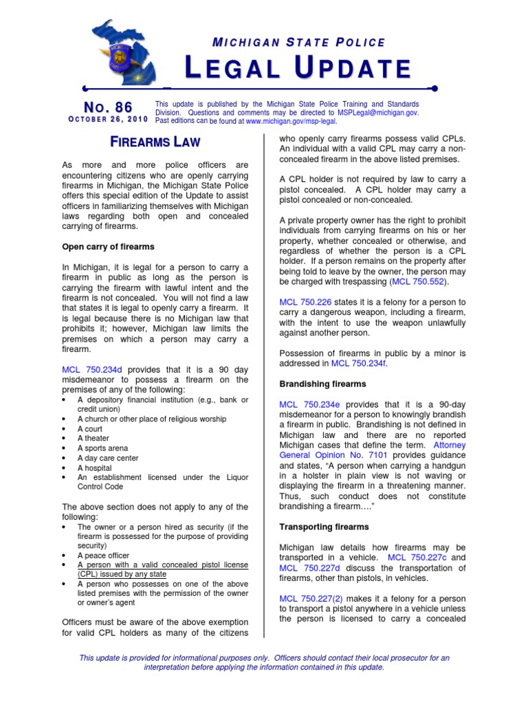 Michigan Firearms Carry Laws Update | PDF | Concealed Carry In The ...