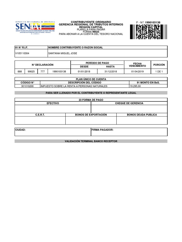 Planilla de Pago Islr PDF | PDF