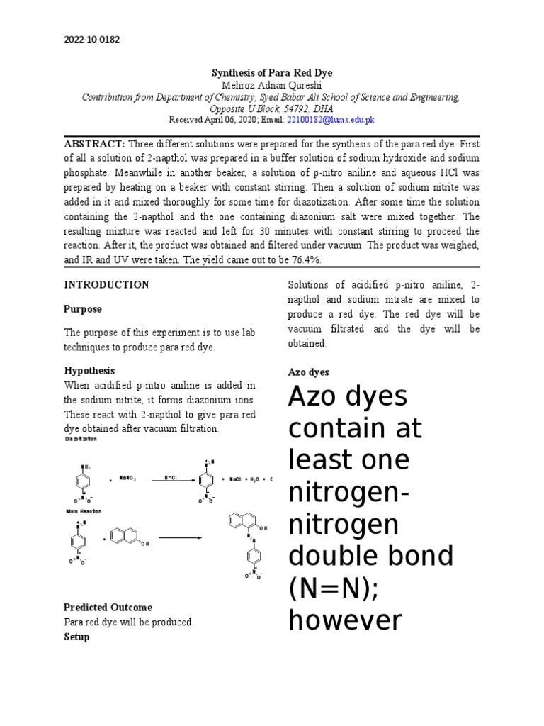 Para Red Dye LR - 2022-10-0182 | PDF | Heterocyclic Compound | Aromaticity