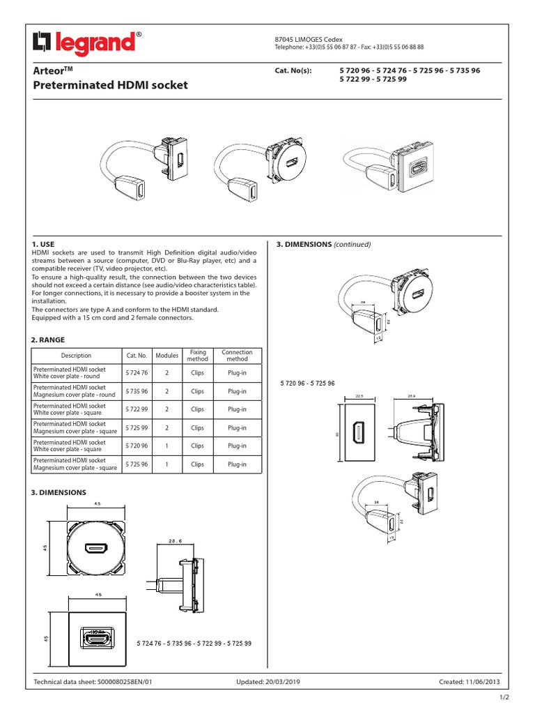 Legrand HDMI Socket | PDF | Hdmi | Video