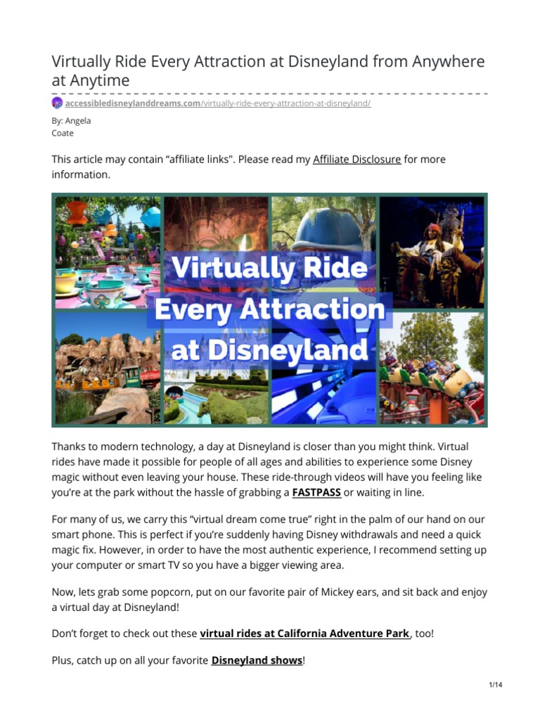Virtual Disneyland Rides Experience | PDF | Disneyland | Amusement Park ...