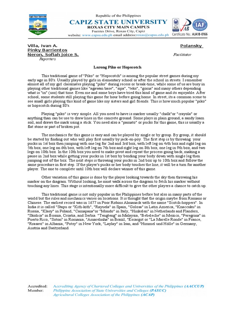 Piko Game | PDF | Sports | Leisure