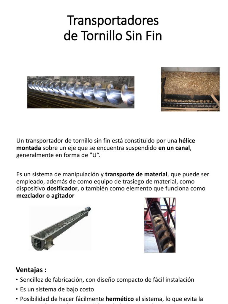 Transportadores de Tornillo Sin Fin: Guía Completa | PDF | Tornillo | Eje