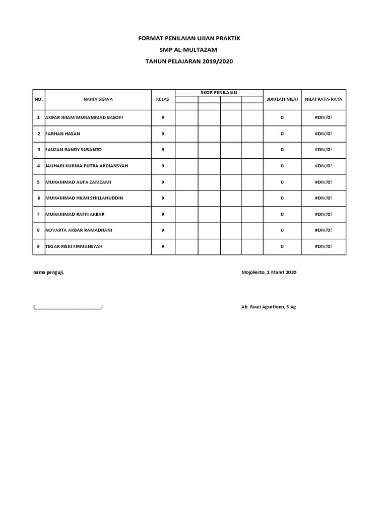 Form Penilaian Ujian Praktek | PDF