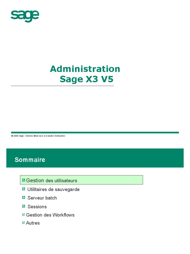 Formation Administration Sage | PDF | Serveur (Informatique) | Workflow
