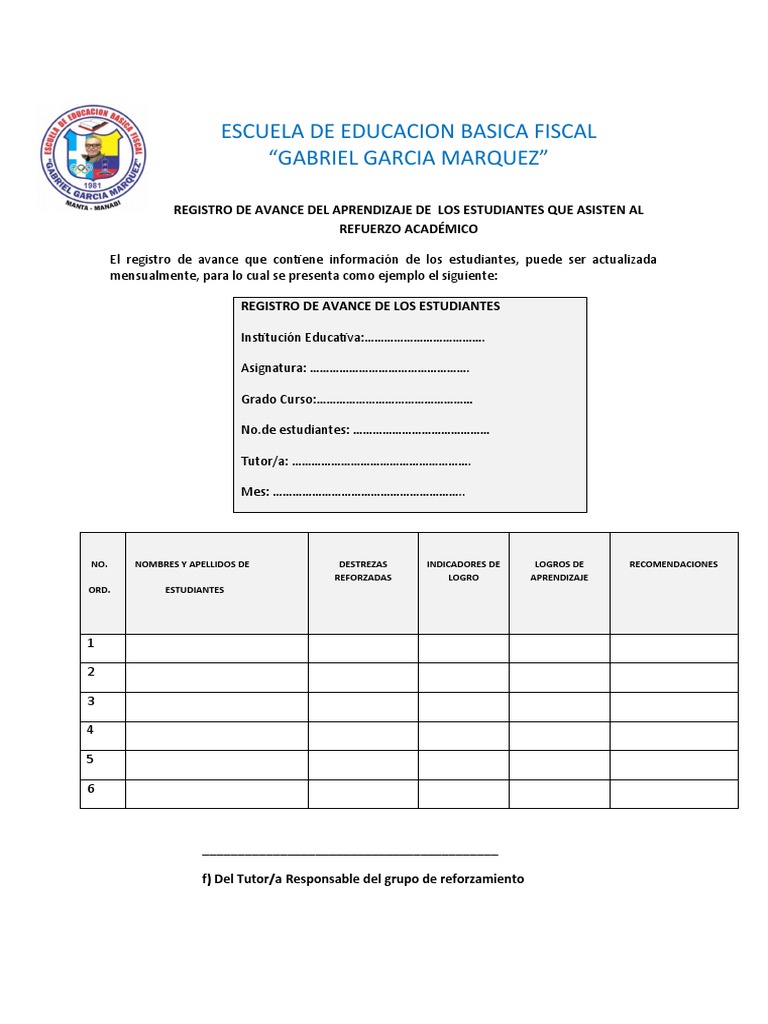 Anexo 3 - Registro de Avances de Aprendizaje de Los Estudiantes Que ...