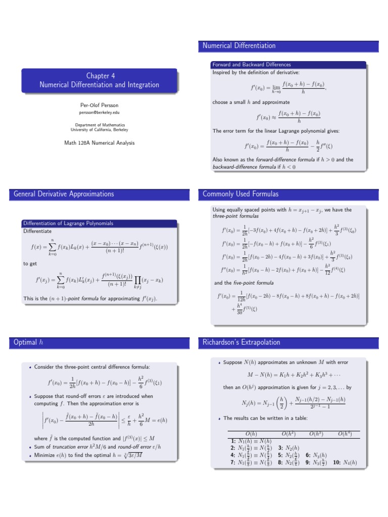 Numerical Differentiation: Forward and Backward Differences | PDF | Integral | Derivative