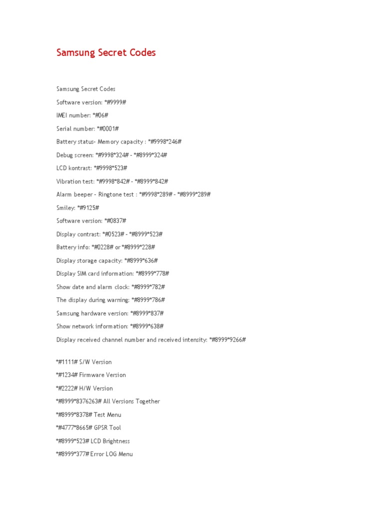 Samsung Secret Codes | Download Free PDF | Electronics | Subscriber ...