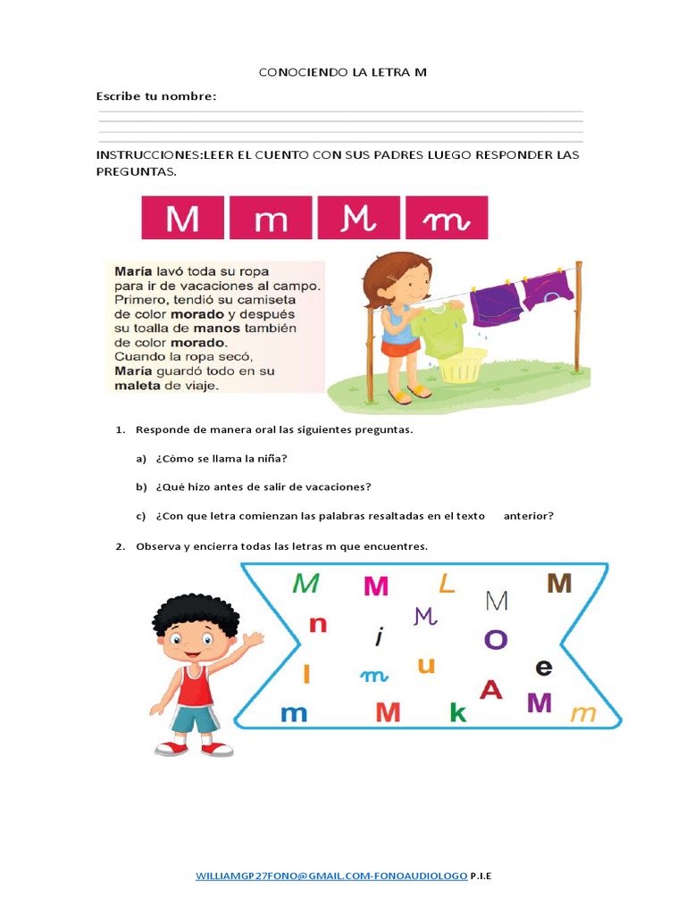CONOCIENDO LA LETRA M Fonoaudiologo | PDF
