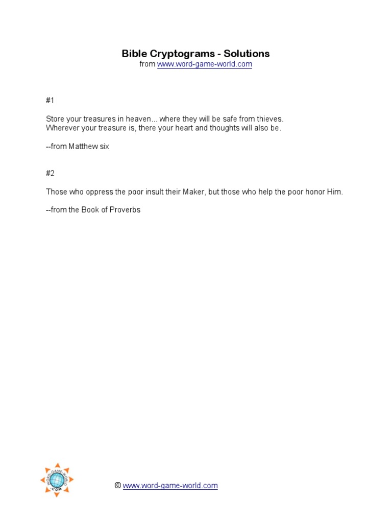 Bible Cryptogram Solutions 1 2 | PDF