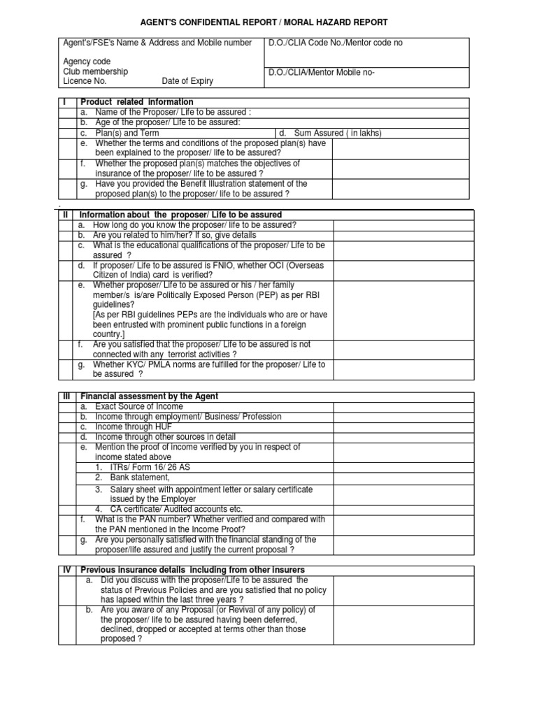 Agent'S Confidential Report / Moral Hazard Report | PDF | Business