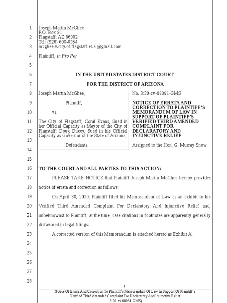 (5/1/2020) Notice of Errata | PDF | Cm/Ecf | Lawsuit