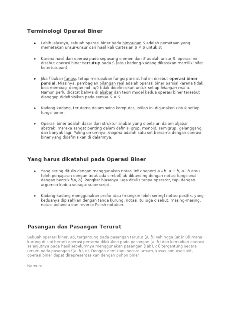 Definisi Operasi Biner | PDF