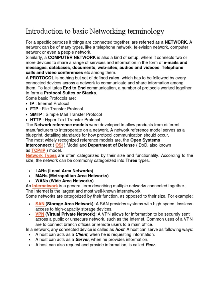 Introduction To Basic Networking Terminology | PDF | Internet Protocol Suite | Computer Network