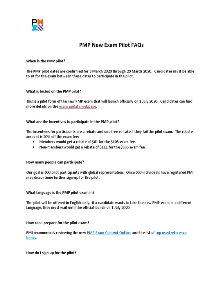 PMP New Exam Pilot Faqs | PDF | Project Management Professional | Test ...