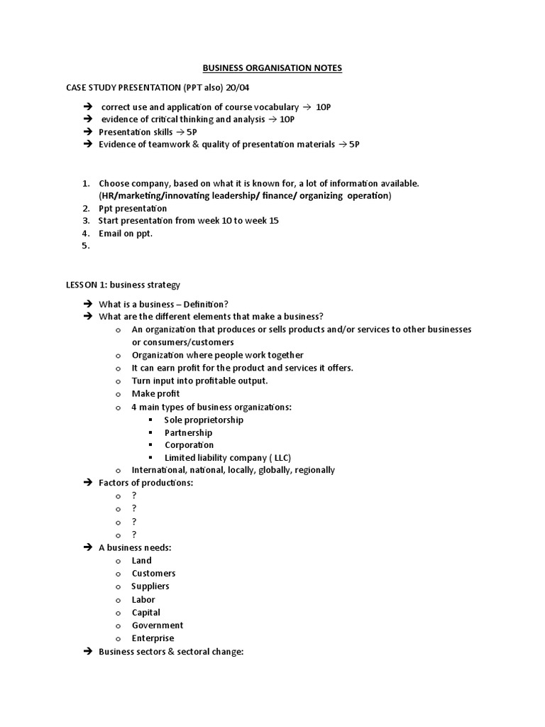 Business Organisation Notes | PDF | Strategic Management | Goal