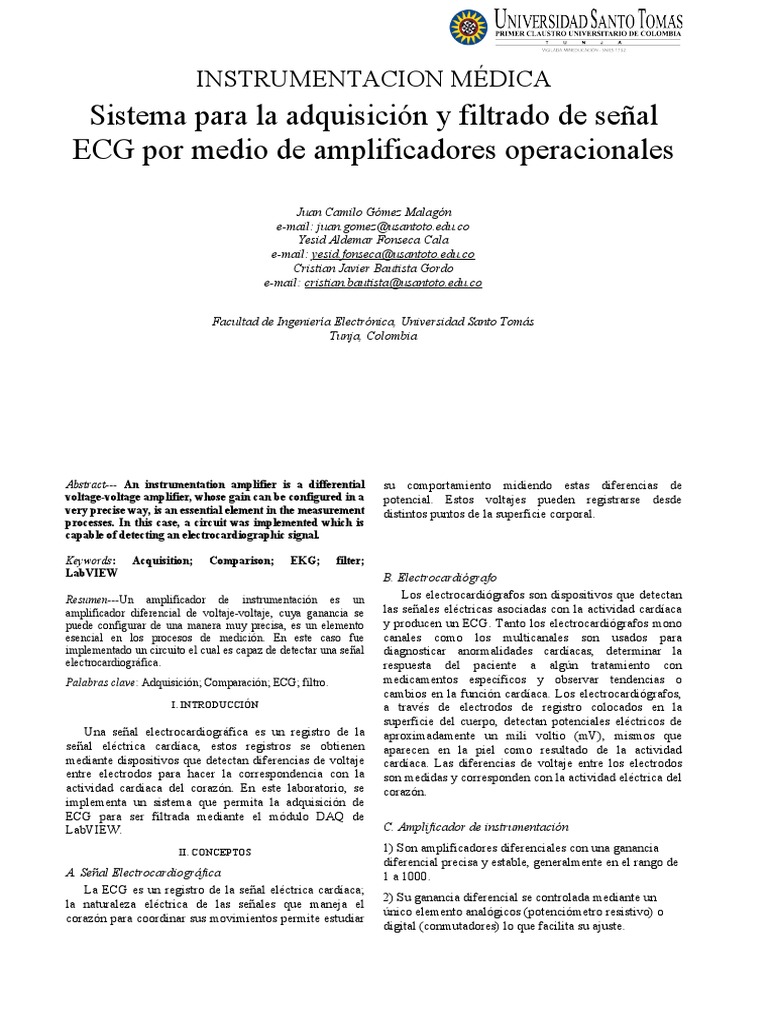Informe Ecg | PDF | Electrocardiografia | Adquisición de datos