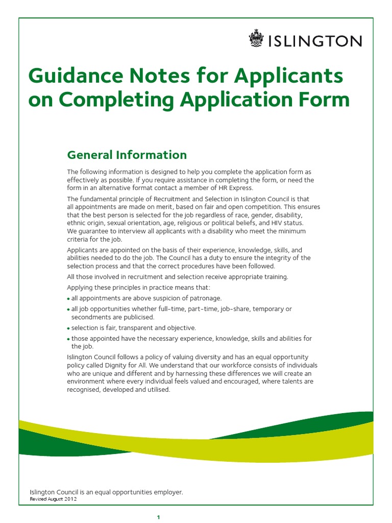Guidance Notes For Applicants On Completing Application Form | PDF ...