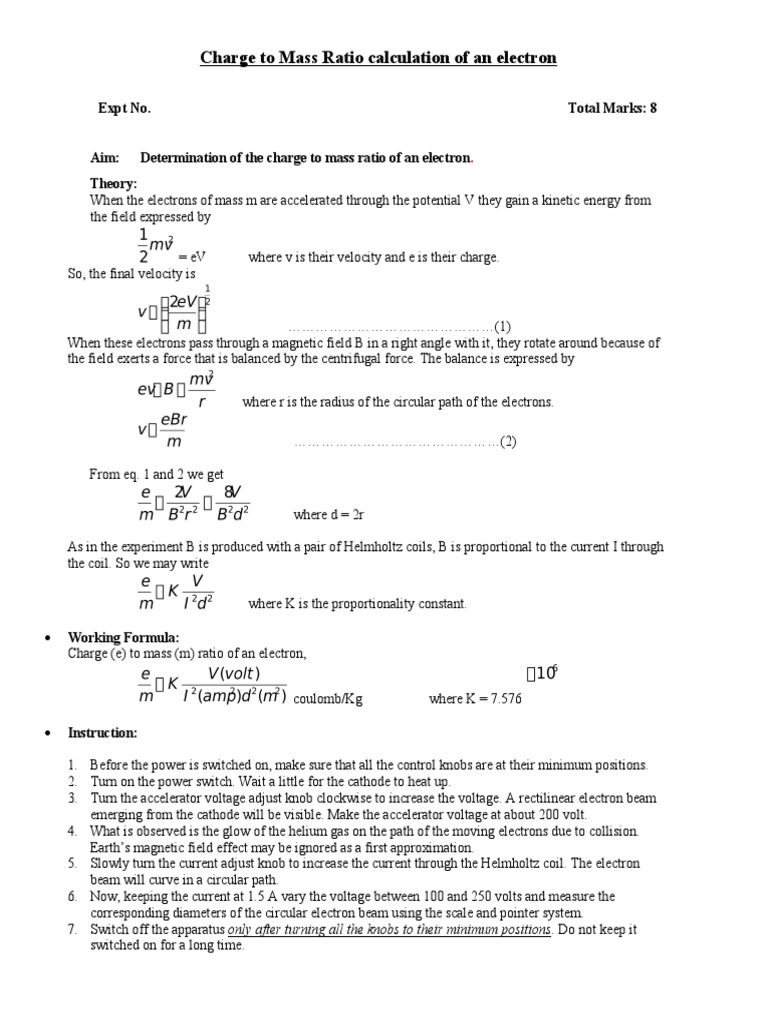 Charge To Mass Ratio PDF | PDF | Electron | Particle Accelerator