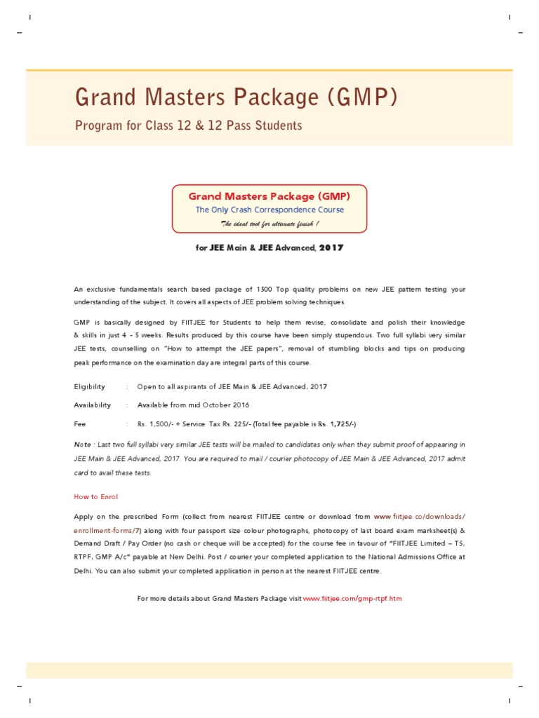 GMP RTPF Fiitjee PDF | PDF