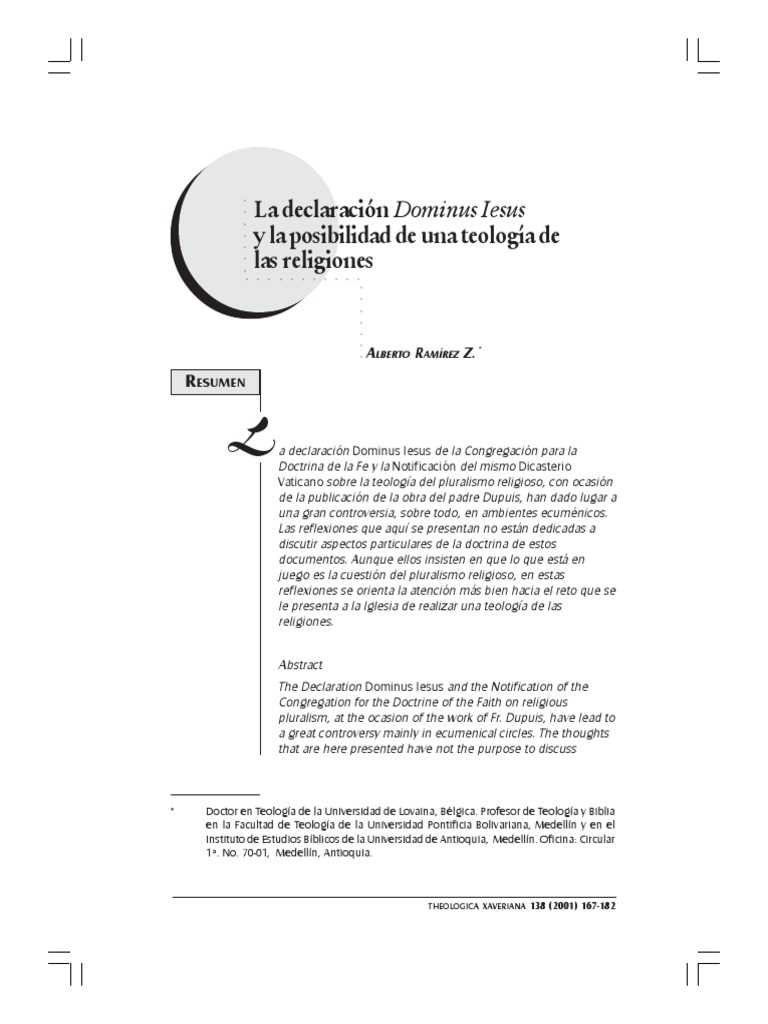 La Declaracion Dominus Iesus | PDF | Concilio Vaticano II | Iglesia ...
