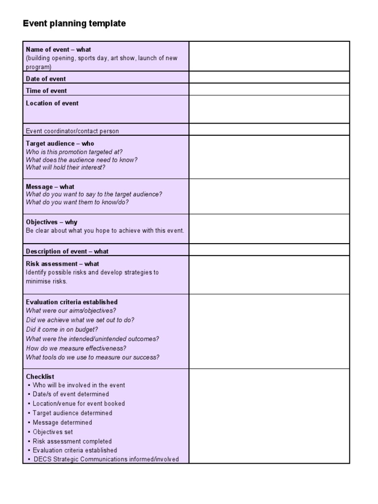 Event Planning Template | PDF | Strategic Communication | Business