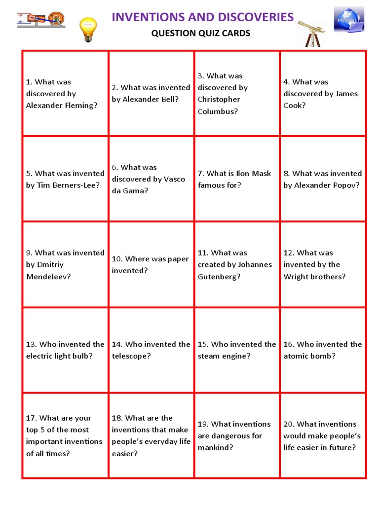 Inventions and Discoveries: Question Quiz Cards | PDF | Young Adult