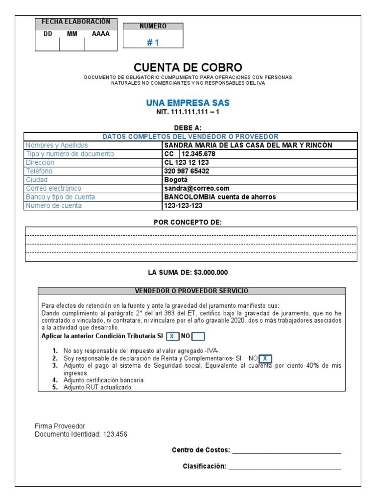 Modelo Formato Cuenta Cobro | PDF