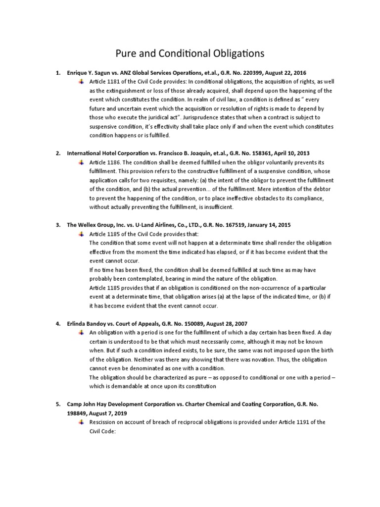 Capsulized Presentation - Pure and Conditional Obligations | PDF ...