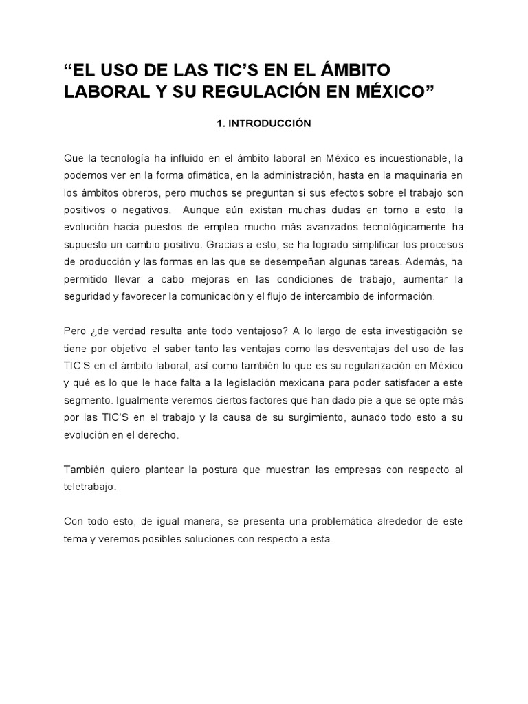 El Uso de Las Tics en El Ambito Laboral. | PDF | Teletrabajo ...
