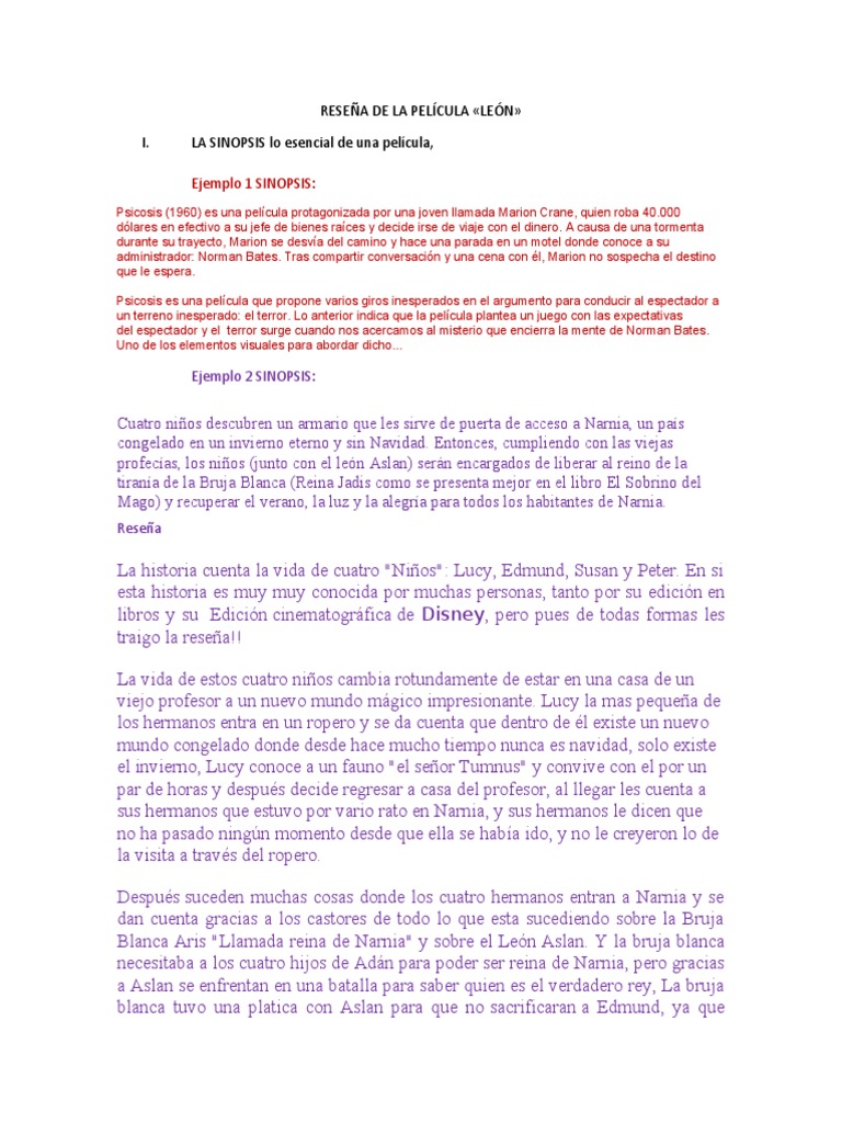 Reseña Pelicula | PDF | Aslan