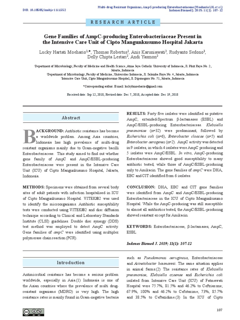 Gene Families of AmpC-producing Enterobacteriaceae PDF | PDF | Beta ...