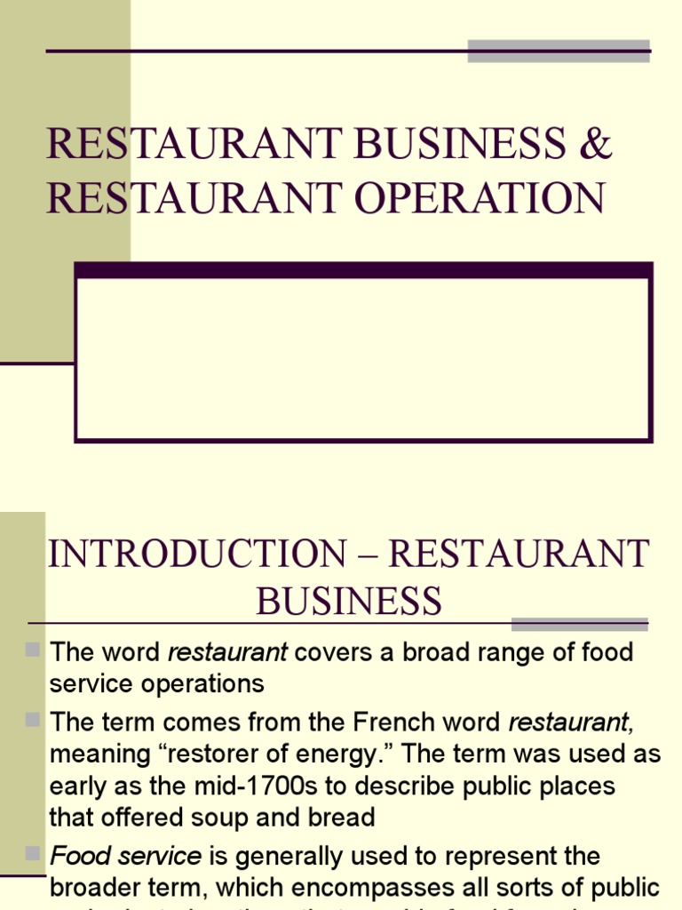 Restaurant Business and Operations | PDF | Restaurants | Fast Food ...