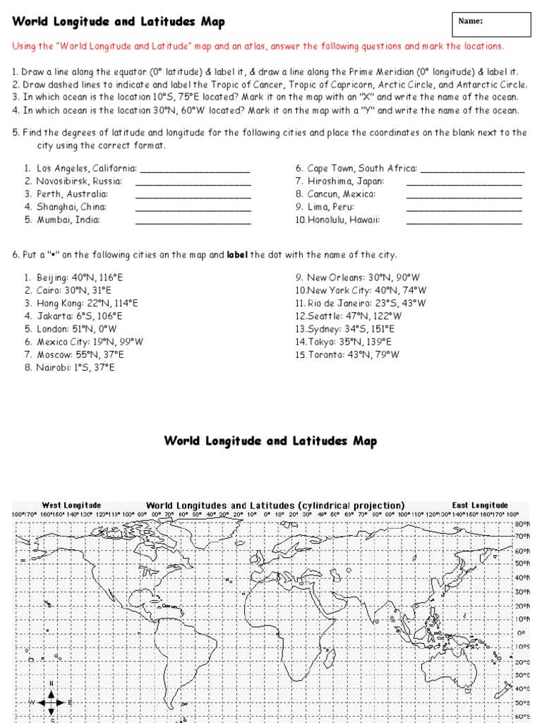 World Longitude and Latitudes Map | PDF
