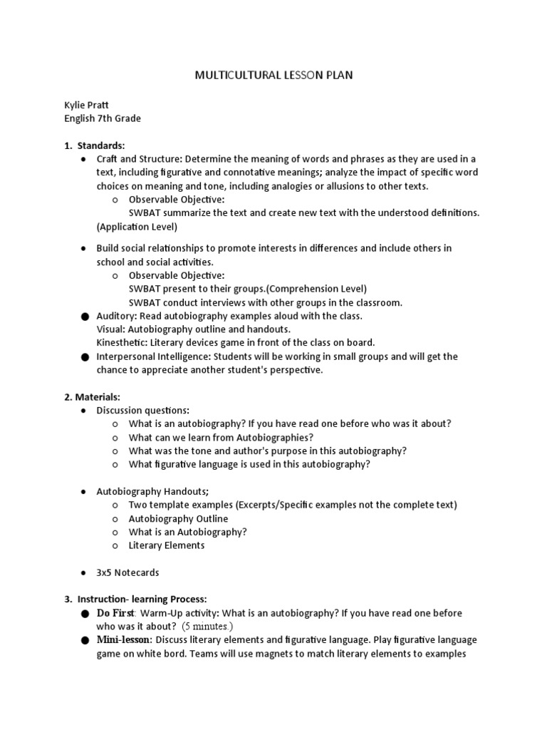 Multicultural Lesson Plan and Reflection | Download Free PDF | Lesson ...